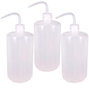 belinlen 3pcs 1000ml(33oz) plastic safety lab wash bottle, plastic squeeze bottle with scale labels and narrow mouth, watering bottle for chemistry, industry, lab & gardening(ldpe)