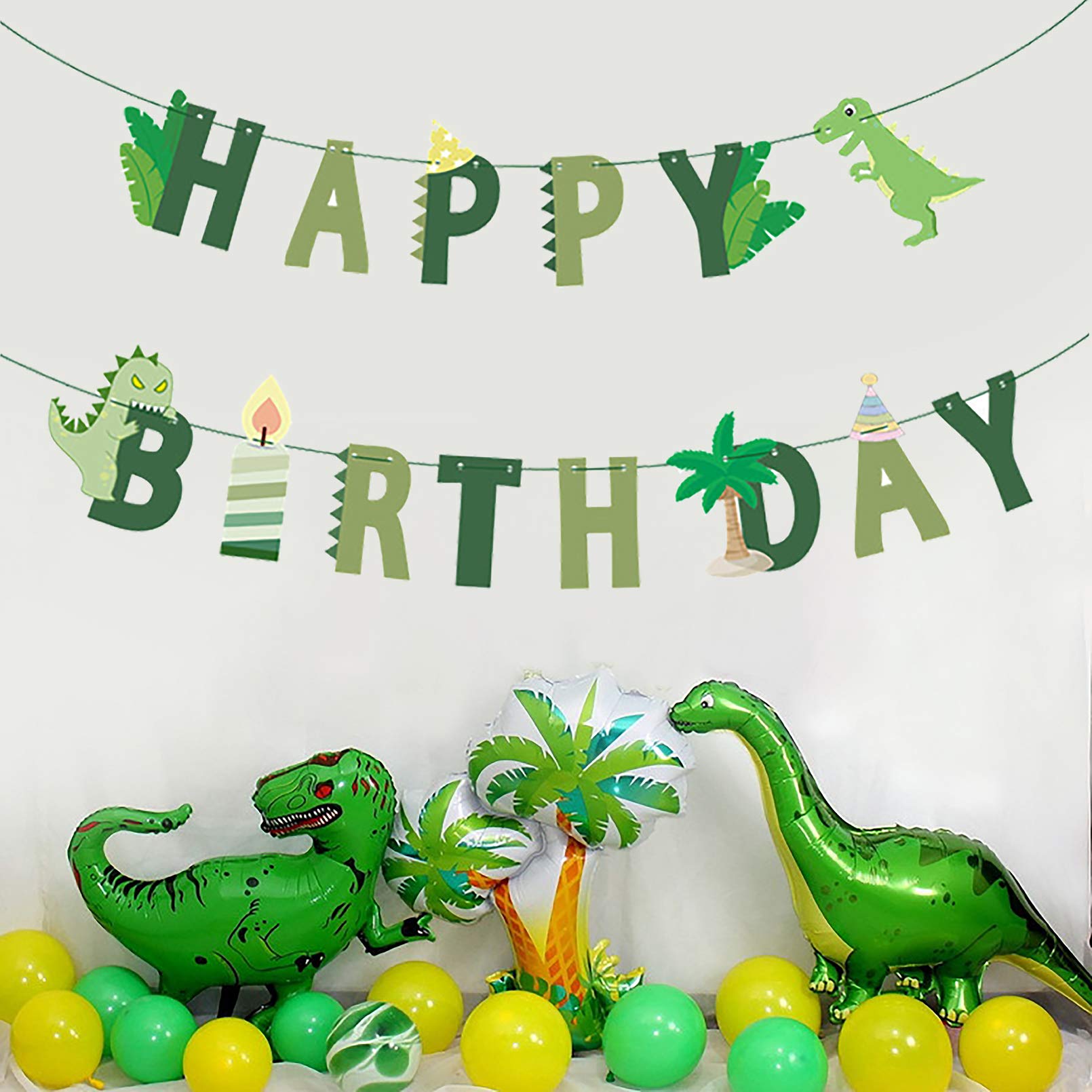 TmppDeco Dinosaur Birthday Banner - Dinosaur Happy Birthday Banner, Dinosaur Theme Birthday Party Decorations for Kids