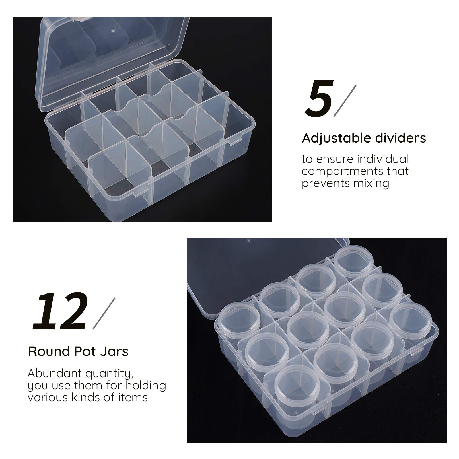 Segbeauty Gem Organizer Box, Clear Bead Container 12 Compartments with Secure Lids, Empty Plastic Display Case Jewelry Organizer Transparent Nail Art Decoration Holder for Small Findings