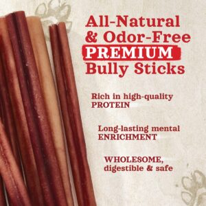 Natural Farm Bully Sticks, Odor-Free, (6 Inch, 12 Ounces), Packaged by Weight, 100% Beef Pizzle Chews, Grass-Fed, Fully Digestible Treats to Keep Your Puppies, Small and Medium Dogs Busy