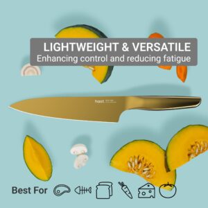 HAST Edition 8-Inch Chef Knife, Ultra-Sharp Professional Kitchen Knife, Advanced Powder Steel, Lightweight, Comfortable Ergonomic & Award-Winning Design, Premium Steel Knife(Titanium Gold)