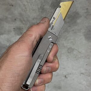 Exceed Designs TIRANT RAZOR V3 (Stonewashed) 6Al-4V Titanium Utility Knife & EDC Pocket Knife, Box Cutter, Razor Blade EDC Tool