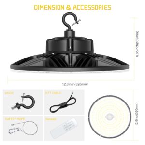 200W UL/DLC Listed LED High Bay Light Remote Control Dimmable Extra Bright Large 30,000Lm 5000K IP65 Waterproof LED UFO Warehouse Shop Bay Lights AC100-277V