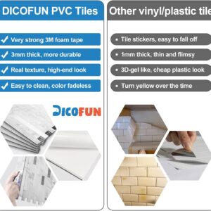 DICOFUN 10-Sheet Peel and Stick Backsplash Tile, Faux White Marble Look PVC Mixed Metal Stick on Backsplash Tiles for Kitchen, 9.4 sq.ft