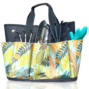 gerymu garden tool bag, 8 pockets garden tote bag, heavy duty oxford garden tool storage bag, gardening tool kit holder (floral yellow)