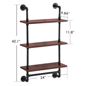 ivinta Bathroom Shelves Floating Shelves, 24" Towel Holder Pipe Wall Shelf Rustic Wall Mounted Storage Shelves with Towel Bar, Industrial Wall Organizer Towel Racks 3 Shelf…