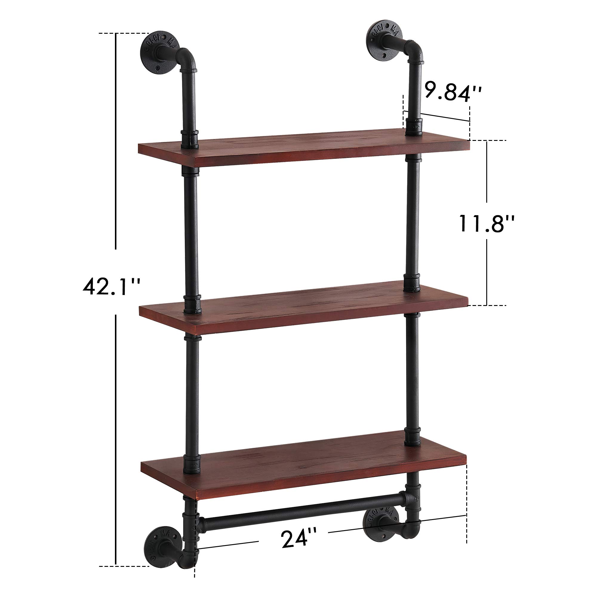 ivinta Bathroom Shelves Floating Shelves, 24" Towel Holder Pipe Wall Shelf Rustic Wall Mounted Storage Shelves with Towel Bar, Industrial Wall Organizer Towel Racks 3 Shelf…