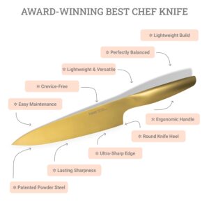 HAST Edition 8-Inch Chef Knife, Ultra-Sharp Professional Kitchen Knife, Advanced Powder Steel, Lightweight, Comfortable Ergonomic & Award-Winning Design, Premium Steel Knife(Titanium Gold)