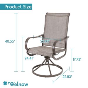 Welnow 2 Piece Linen Patio Swivel Dining Chairs Outdoor Kitchen Garden Metal Chairs, Patio Furniture Gentle Rocker Chair with Textilene Mesh Fabric, Brown, Set of 2