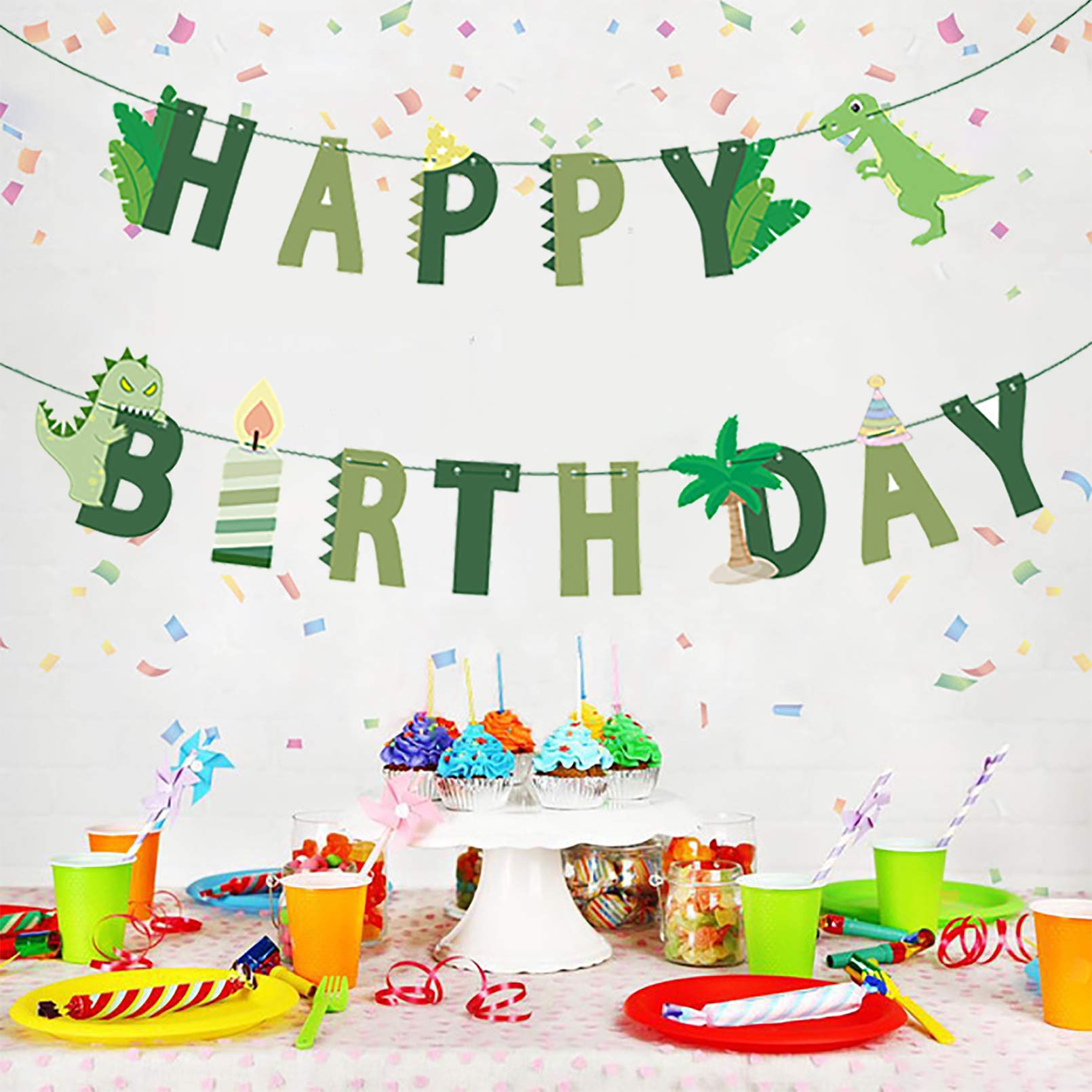 TmppDeco Dinosaur Birthday Banner - Dinosaur Happy Birthday Banner, Dinosaur Theme Birthday Party Decorations for Kids