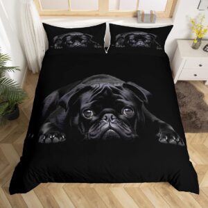 dog printed duvet cover cute pug dog bedding set 3d animal theme comforter cover for boys girls kids room decor lovely pet dog pattern bedspread cover black twin size with 1 pillow case