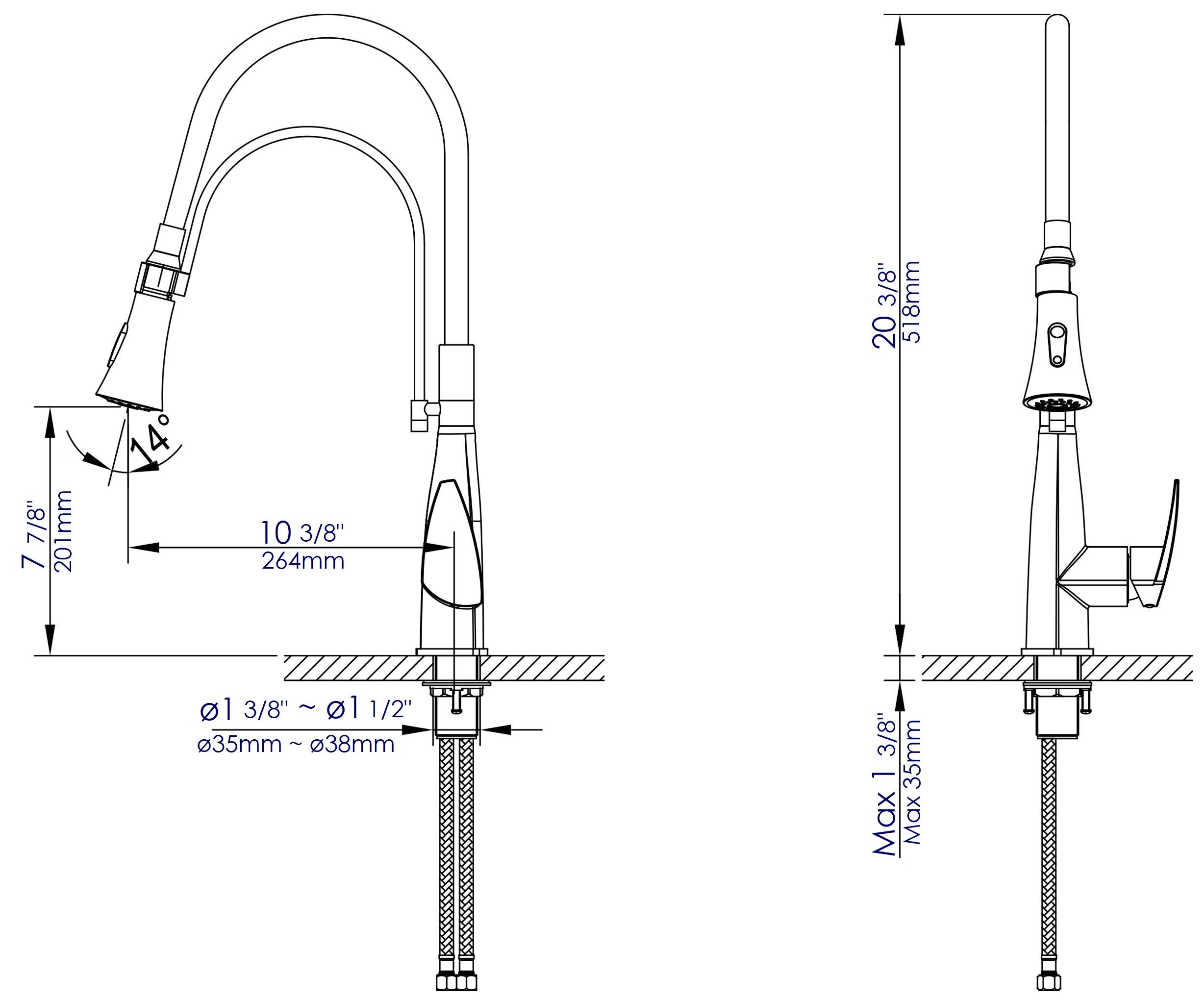 ALFI brand ABKF3001-BN Kitchen Faucet, 20.4"H, Brushed Nickel