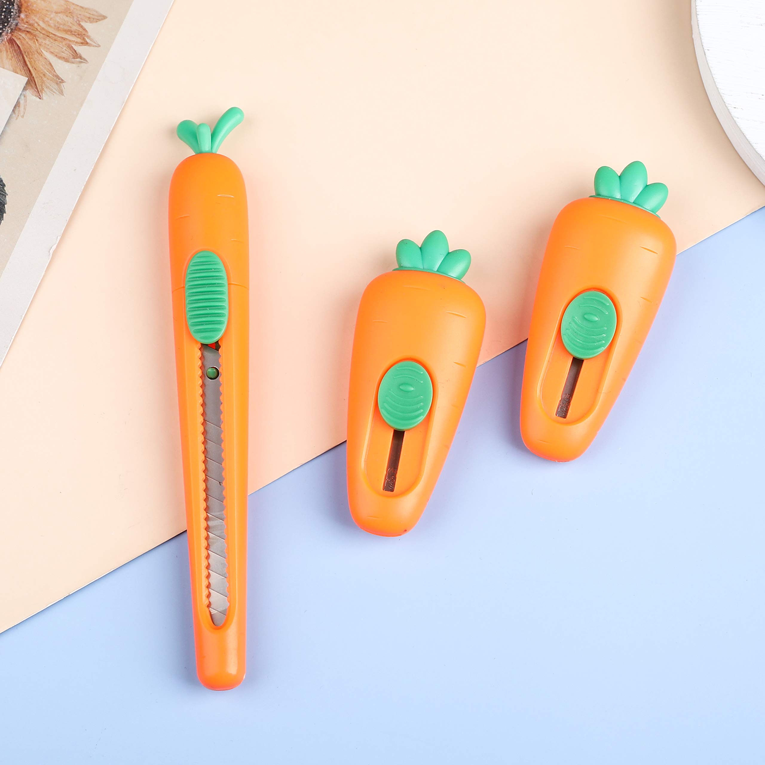 JZHBEI 3 Pack Utility Knives, Box Cutters Retractable, Mini Portable Carrot Style Box Cutter Blades, Auto Retracts to Lock Slides Open Blade, for Cartons, Cardboard, Boxes Cutting, and DIY Crafts