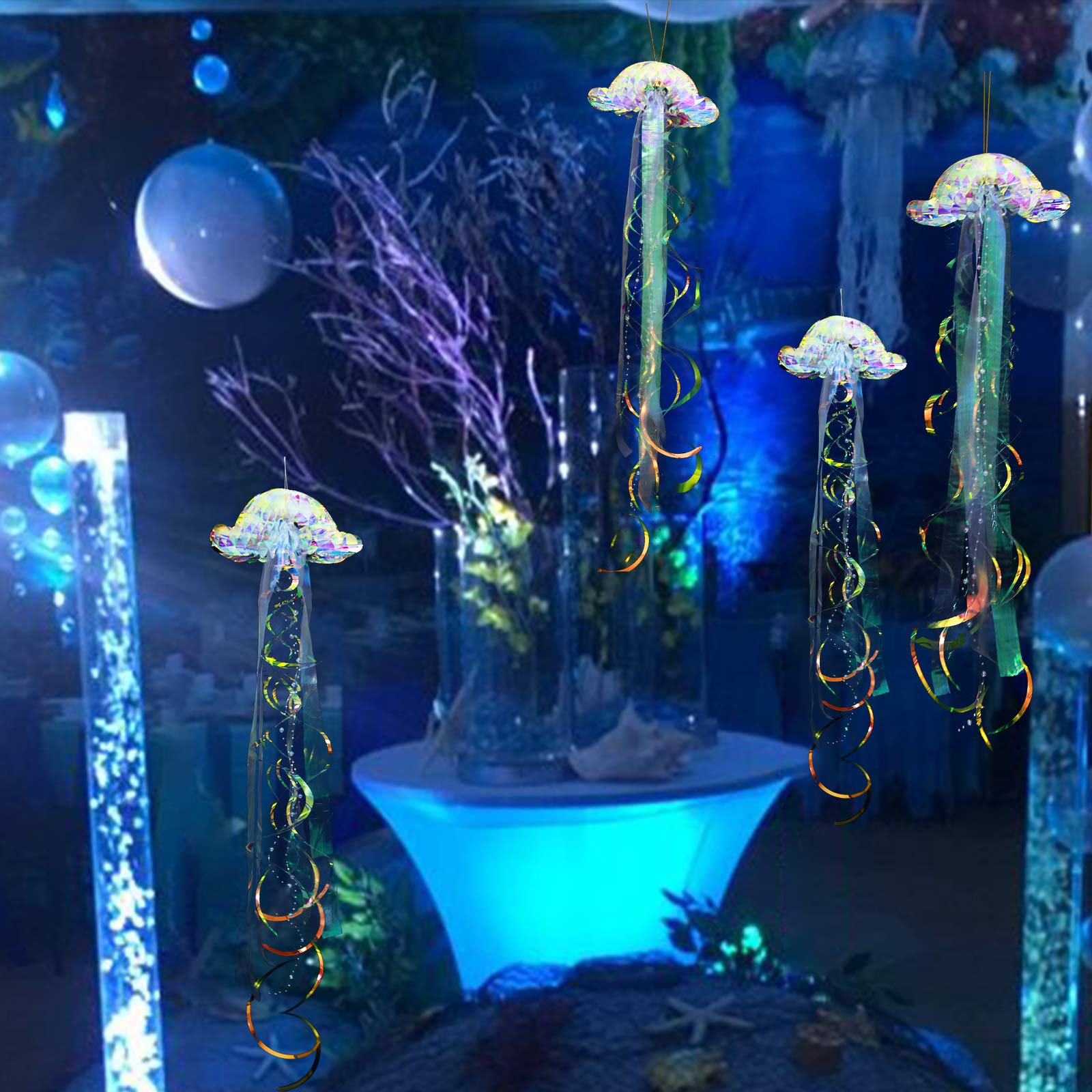 Cheerland Iridescent Jellyfish Under The Sea Little Mermaid Party Decoration Party Table Centerpiece Hanging Jelly Fish Decor Ocean Theme Birthday Wedding Bridal Baby Shower Party Supplies