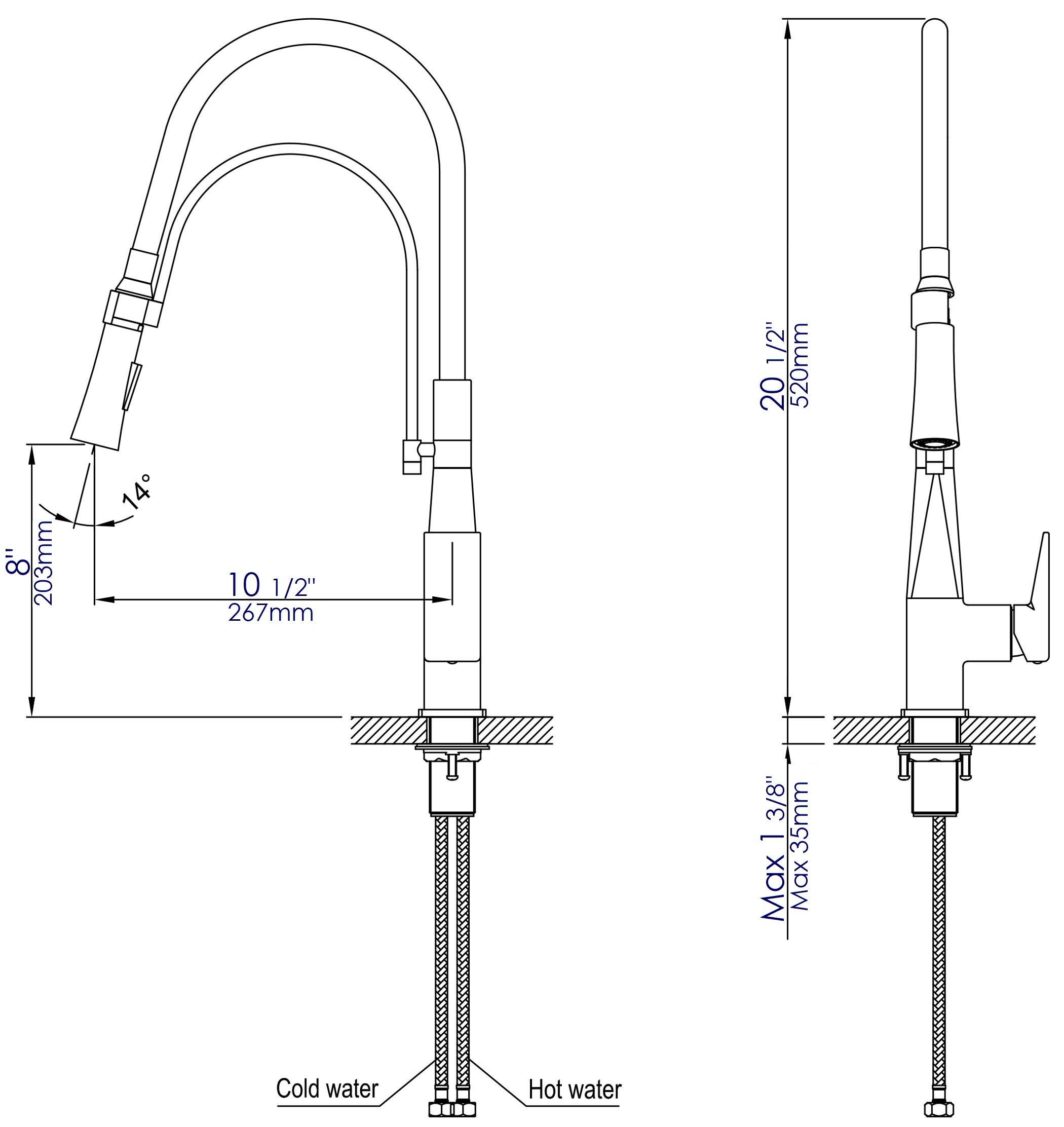 ALFI brand ABKF3023-PC Kitchen Faucet, 20.5"H, Polished Chrome