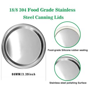 Reusable Canning Lids 18/8 Premium Stainless Steel Mason Jar Lids 86MM Wide Mouth Mason Jars Split-Type Lids with Leak Proof Silicone Seals Anti-Rust Dishwasher Safe12Pack (12, 86MM, Wide Mouth)