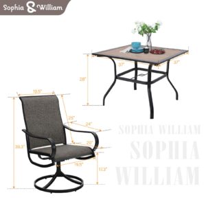 Sophia & William Patio Dining Set 5 Pieces Outdoor Furniture Set, 4 Swivel Chairs Textilene 1 Square 37"x 37" Umbrella Table for Outdoor Garden Lawn Pool Easy to Care Weather Resistant