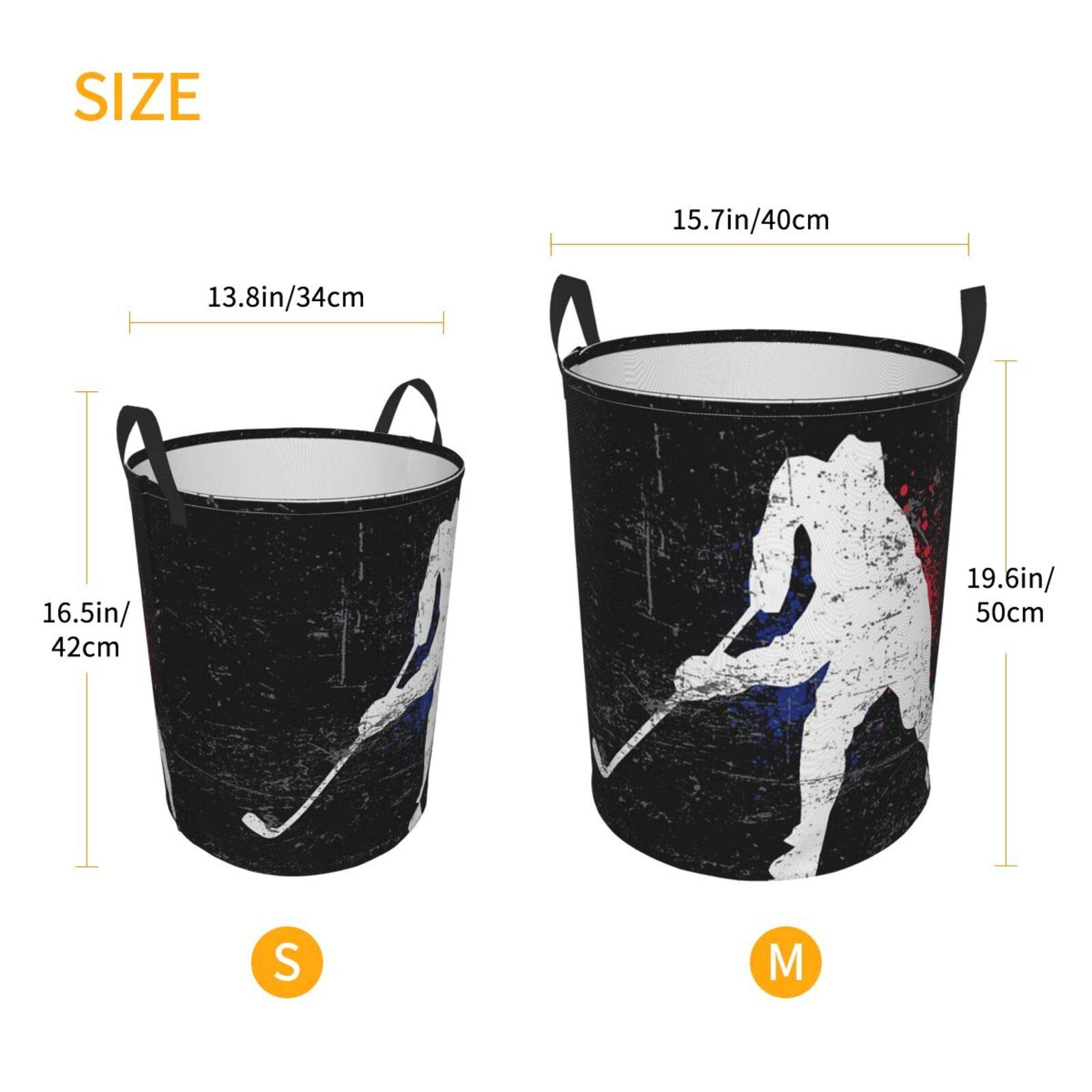 KiuLoam Vintage Ice Hockey Player Laundry Baskets, Bedroom Hamper Collapsible Waterproof Oxford Fabric with Handle Foldable Cloth Washing Bin Tote Bag (16.5 Inches)