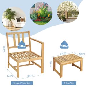 DORTALA Acacia Wood Patio Set, 3-Piece Wooden Love Seat with Cushions &Table, 2-Seater Outdoor Furniture Set, Patio Conversation Set for Garden Backyard Balcony Patio Poolside