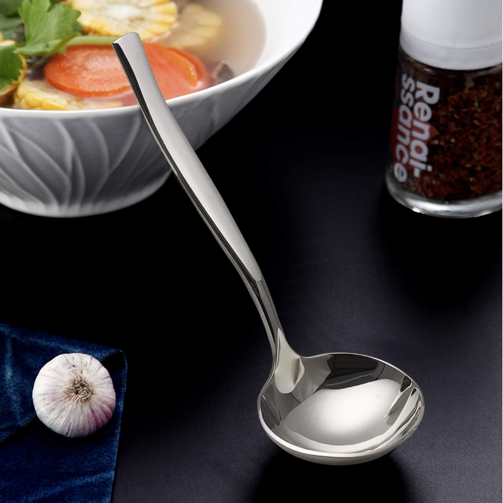 Vababa 4-Piece Stainless Steel Gravy Soup Spoon, Small Soup Ladle Set