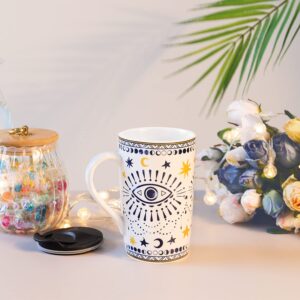 NymphFable Ceramic Coffee Mug 18oz Boho Eyes Coffee Cups with Handle Personalized Baking Pattern Tea Cup Large