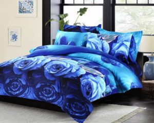 swanson beddings blue roses 3-piece bedding set: duvet cover and pillow shams (california king)