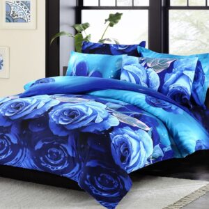 Swanson Beddings Blue Roses 3-Piece Bedding Set: Duvet Cover and Pillow Shams (California King)