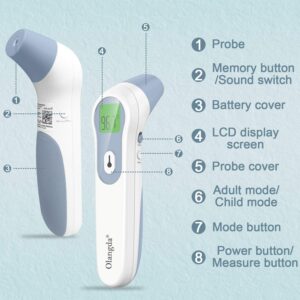 Olangda Ear and Forehead Dual Mode Non-Contact Thermometer for Adults Unique Measurement Mode for Kids Medical Grade Infrared Thermometer,Instant Accurate Readings and Retrieval (No Battery Included)