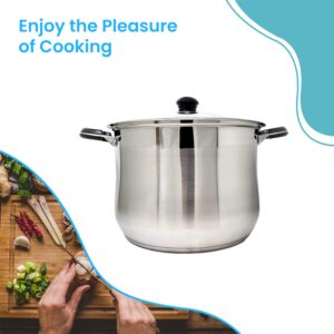 Professional Stainless Steel Stock Pot for Soup, Stock & Pasta with Glass Lid Encapsulated Base Gas Induction Capable - 12 qt size