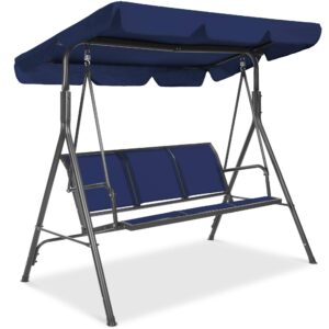 best choice products 2-seater outdoor adjustable canopy swing glider, patio loveseat bench for deck, porch w/armrests, textilene fabric, steel frame - navy