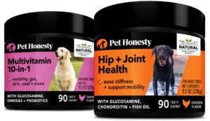 pethonesty 10 in 1 multivitamin + hip & joint health soft chew supplement bundle - dog vitamins - glucosamine chondroitin, omegas, turmeric and msm for overall dog health, joint supplement for dogs.