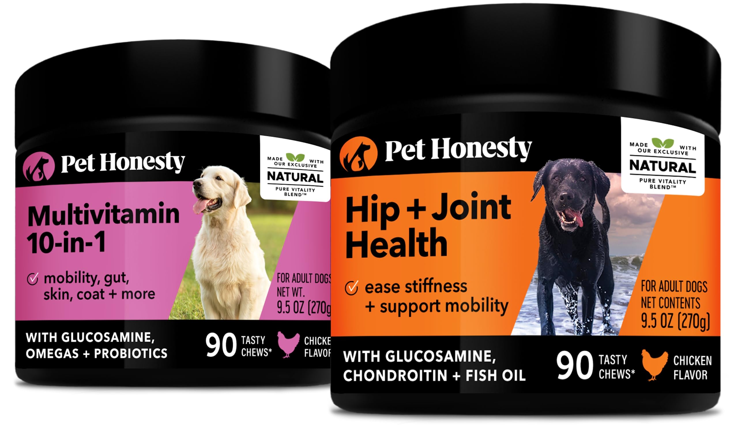 PetHonesty 10 in 1 Multivitamin + Hip & Joint Health Soft Chew Supplement Bundle - Dog Vitamins - Glucosamine Chondroitin, Omegas, Turmeric and MSM for Overall Dog Health, Joint Supplement for Dogs.