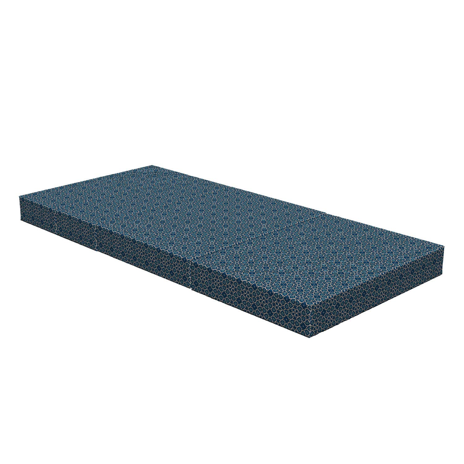 Ambesonne Oriental Foldable Mattress, Motif, 74.8" x 35.4", Turquoise Dark Blue