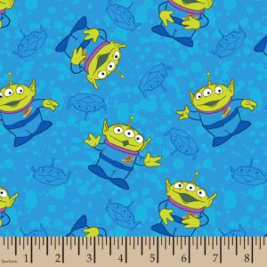 disney pixar toy story alien toss blue/lime premium quality 100% cotton fabric by 1/2 of a yard.