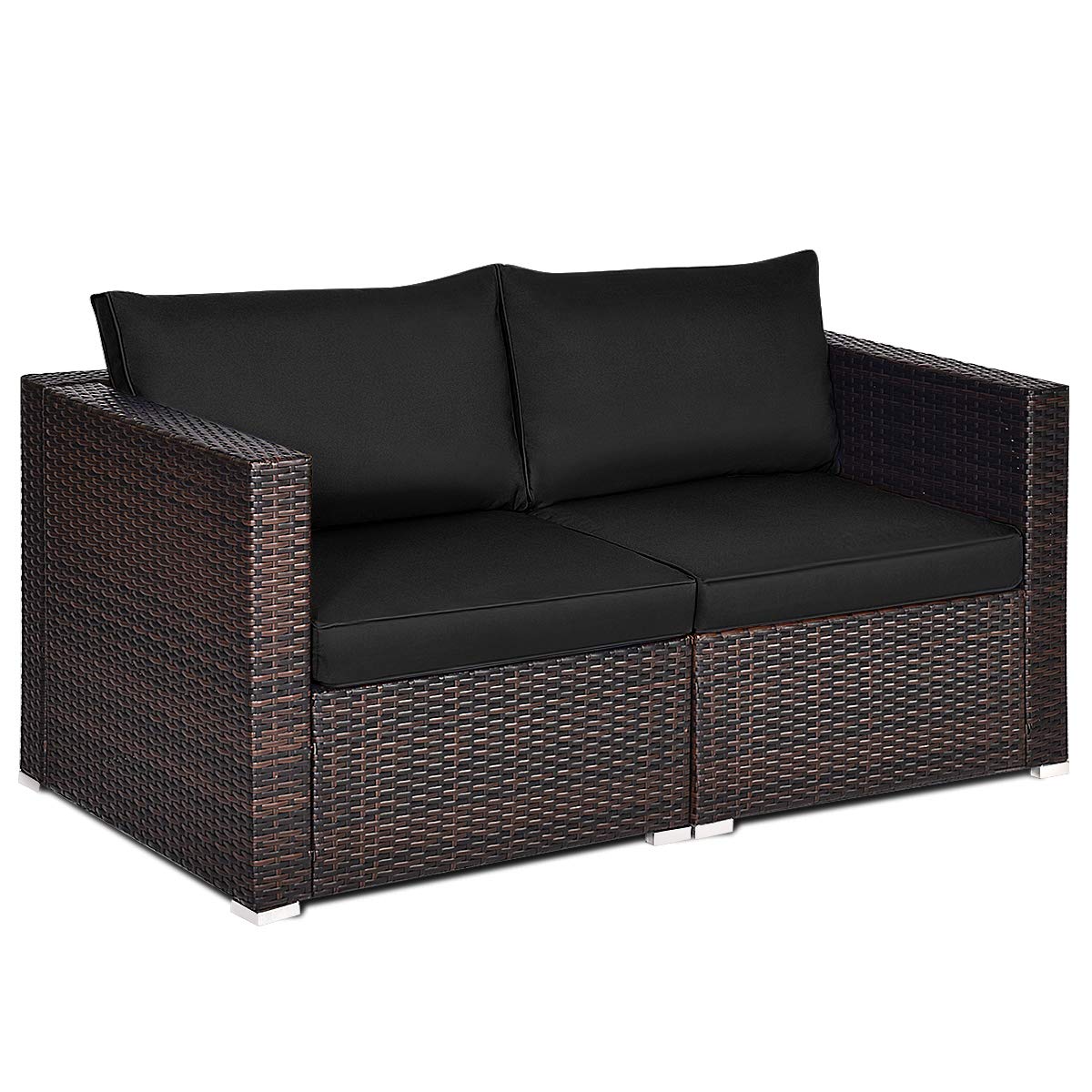 Tangkula Wicker Loveseat 2 Piece, Patio Furniture Couch with Removable Cushions, Rattan Loveseat Sofa for Balcony, Deck, Garden and Poolside