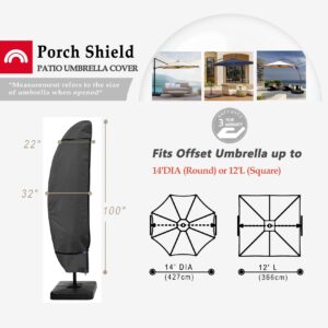 Porch Shield Patio Umbrella Cover - Outdoor Waterproof Garden Offset Banana Parasol Cover Fits Cantilever Offset Umbrella 12-14 Feet, Black