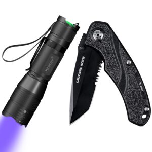 pocket folding knife -tactical knife& led flashlight-uv black light- good for hunting camping indoor and outdoor activities mens gift