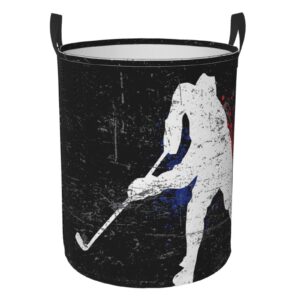 kiuloam vintage ice hockey player laundry baskets, bedroom hamper collapsible waterproof oxford fabric with handle foldable cloth washing bin tote bag (16.5 inches)