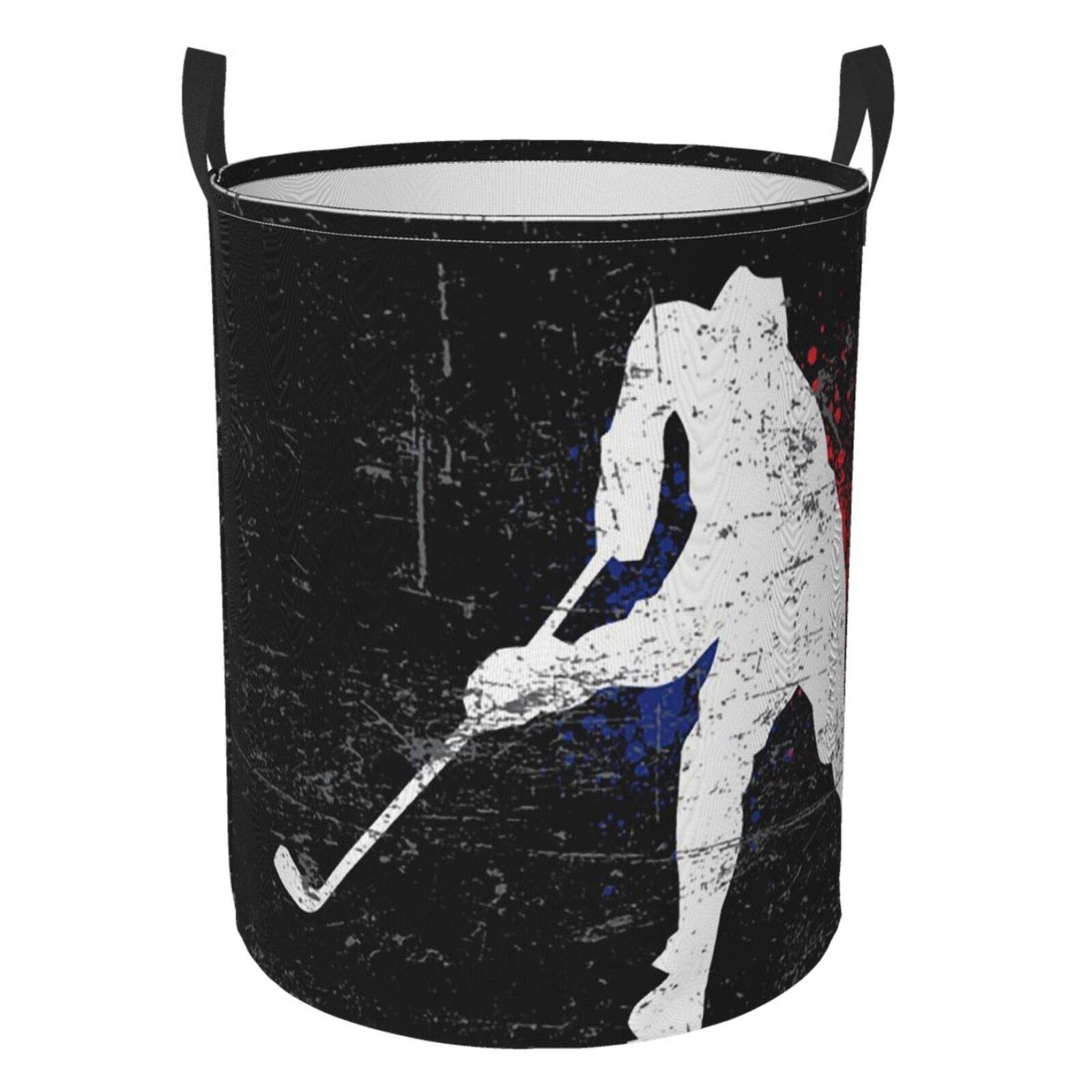 KiuLoam Vintage Ice Hockey Player Laundry Baskets, Bedroom Hamper Collapsible Waterproof Oxford Fabric with Handle Foldable Cloth Washing Bin Tote Bag (16.5 Inches)