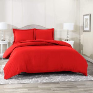 full-queen bed size cotton duvet cover set - 550 thread count sateen weave 3 piece bedding set red 100% cotton quilt cover and two pillow shams, with zipper closure and corner ties