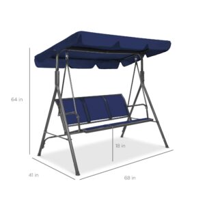 Best Choice Products 2-Seater Outdoor Adjustable Canopy Swing Glider, Patio Loveseat Bench for Deck, Porch w/Armrests, Textilene Fabric, Steel Frame - Navy