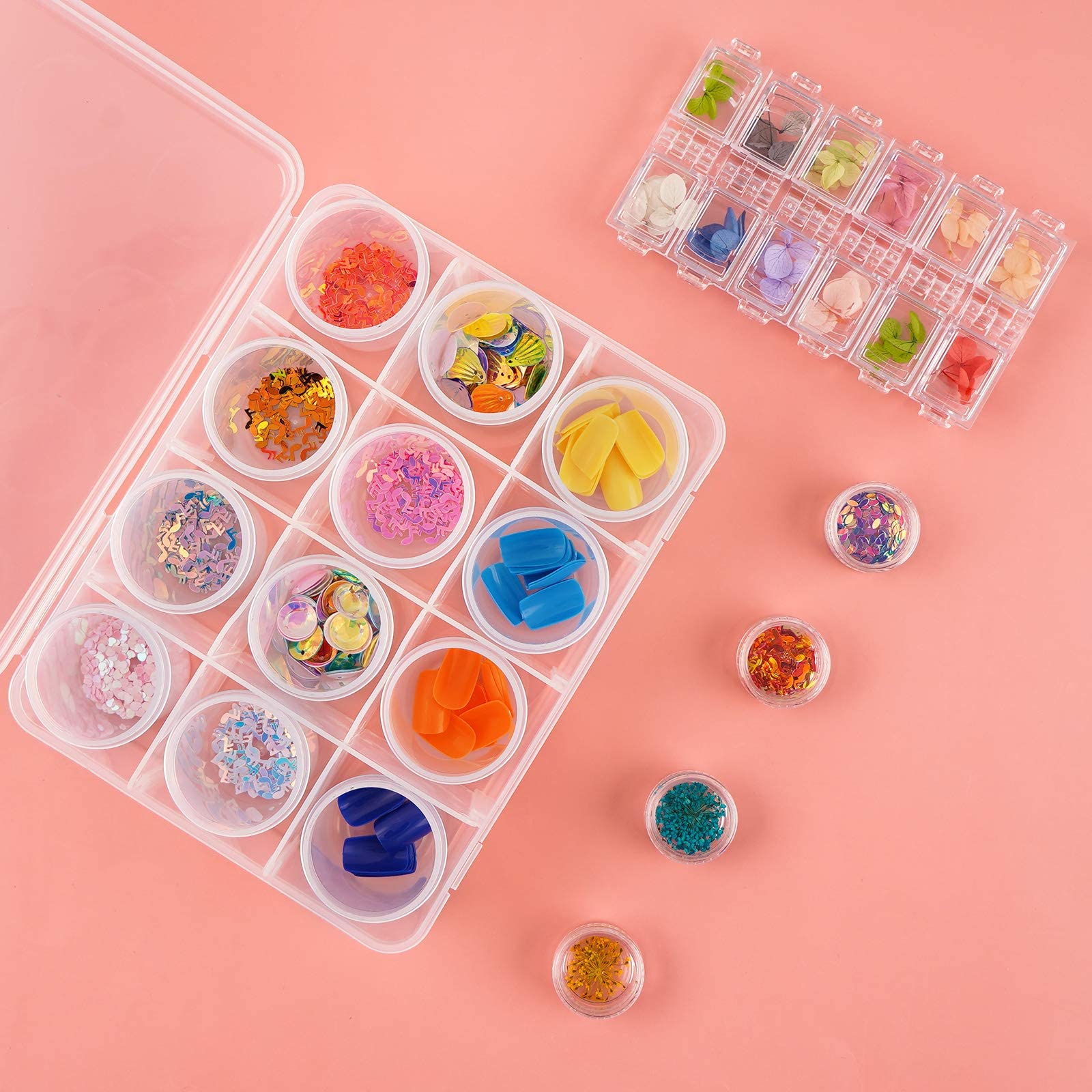 Segbeauty Gem Organizer Box, Clear Bead Container 12 Compartments with Secure Lids, Empty Plastic Display Case Jewelry Organizer Transparent Nail Art Decoration Holder for Small Findings