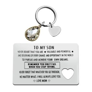 engraved wallet insert card for son from mom, inspirational gifts for son, son wallet card gifts, stainless steel son birthday card, graduation gifts christmas deployment gifts for son