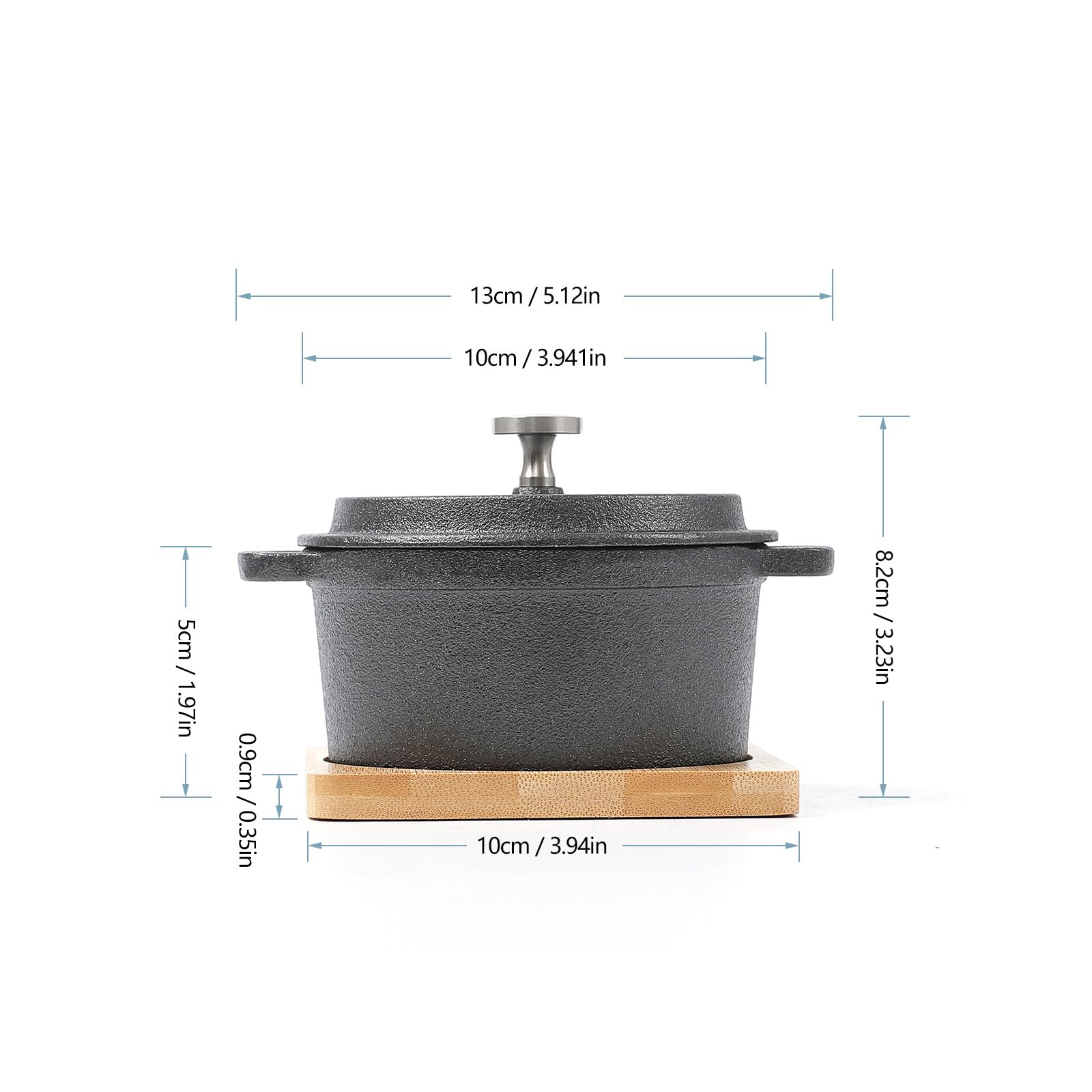 HAWOK Cast Iron Sauce pan with Lid 270ml/9.13oz/1.08cups Mini Dutch Oven Black Set of 2