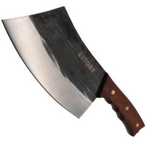 forged cleaver 7'', meat cleaver knife, full tang butcher knife, high carbon steel kitchen chef knife, ergonomic pear wood handle for home kitchen or restaurant, 2024 gifts