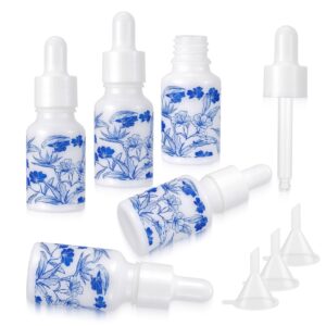 newzoll 5pcs 15ml (1/2oz) dropper vials ceramic perfume bottles empty dropper bottles containers jars for essential oils cosmetic liquid, dropping bottles with 3 funnels