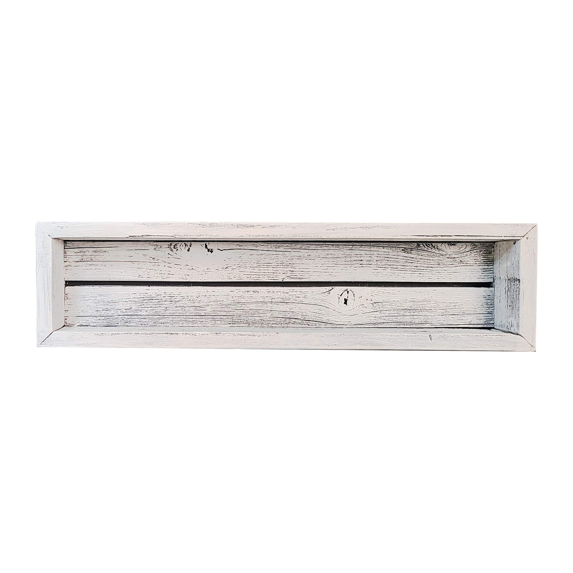 Reclaimed Wood Shadow Box with Wood Backing - Rustic Farmhouse Barnwood Style - Floating Shelves (White, Rectangle)