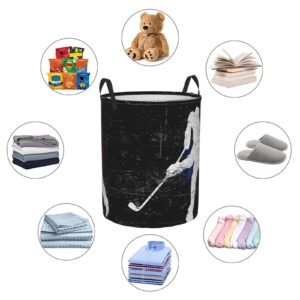 KiuLoam Vintage Ice Hockey Player Laundry Baskets, Bedroom Hamper Collapsible Waterproof Oxford Fabric with Handle Foldable Cloth Washing Bin Tote Bag (16.5 Inches)