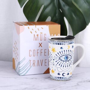 NymphFable Ceramic Coffee Mug 18oz Boho Eyes Coffee Cups with Handle Personalized Baking Pattern Tea Cup Large