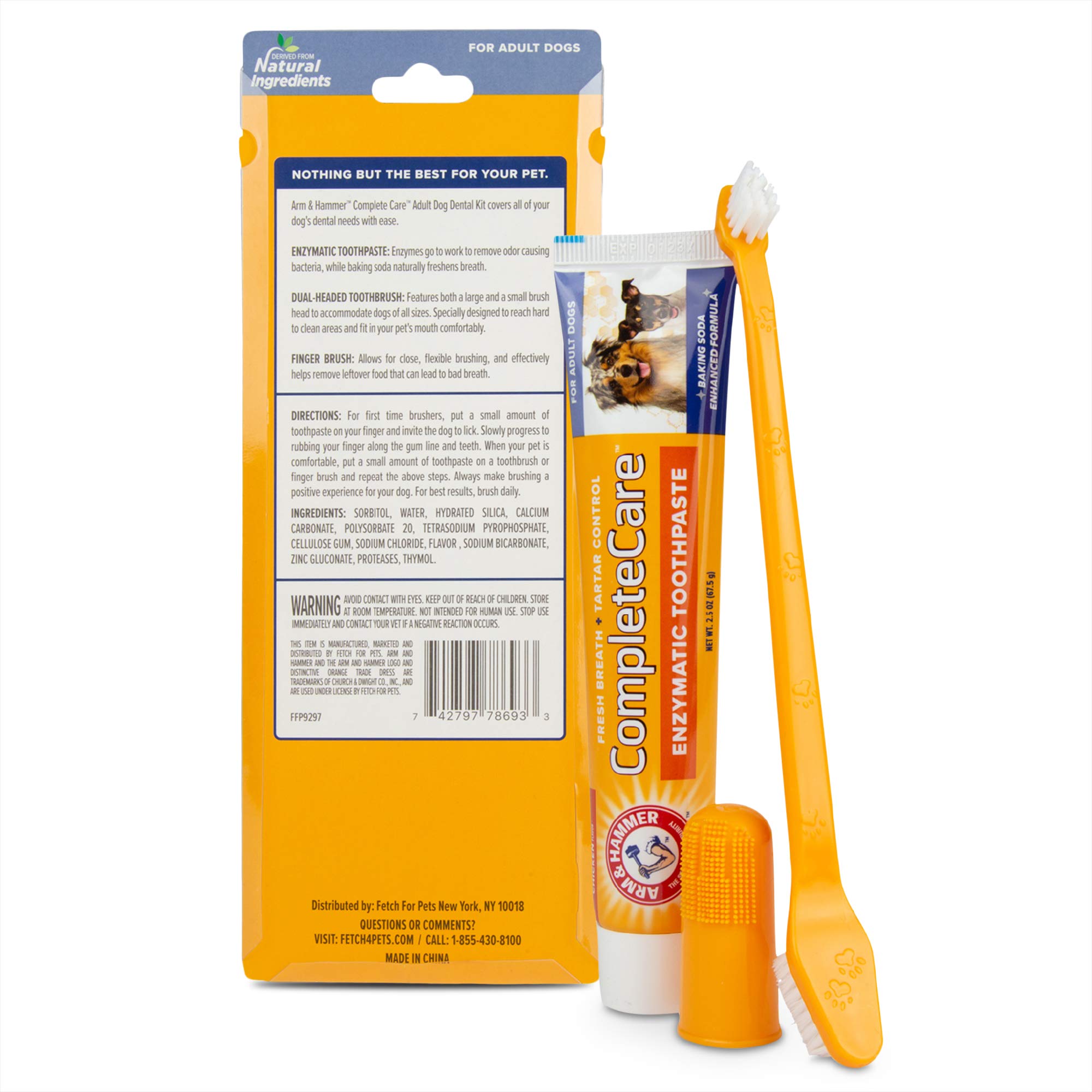 Arm & Hammer Dog Dental Kit - Enzymatic Dog Toothpaste 2.5 oz Chicken Flavor - Dog Toothbrush & Finger Brush - Tartar & Gum Cleaning with Baking Soda Enhanced Formula - Complete Dental Care for Dogs